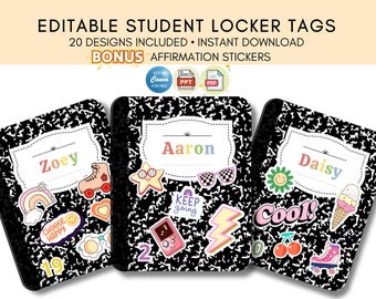 Student Locker Tags or Classroom Name Labels Editable Retro Composition ...