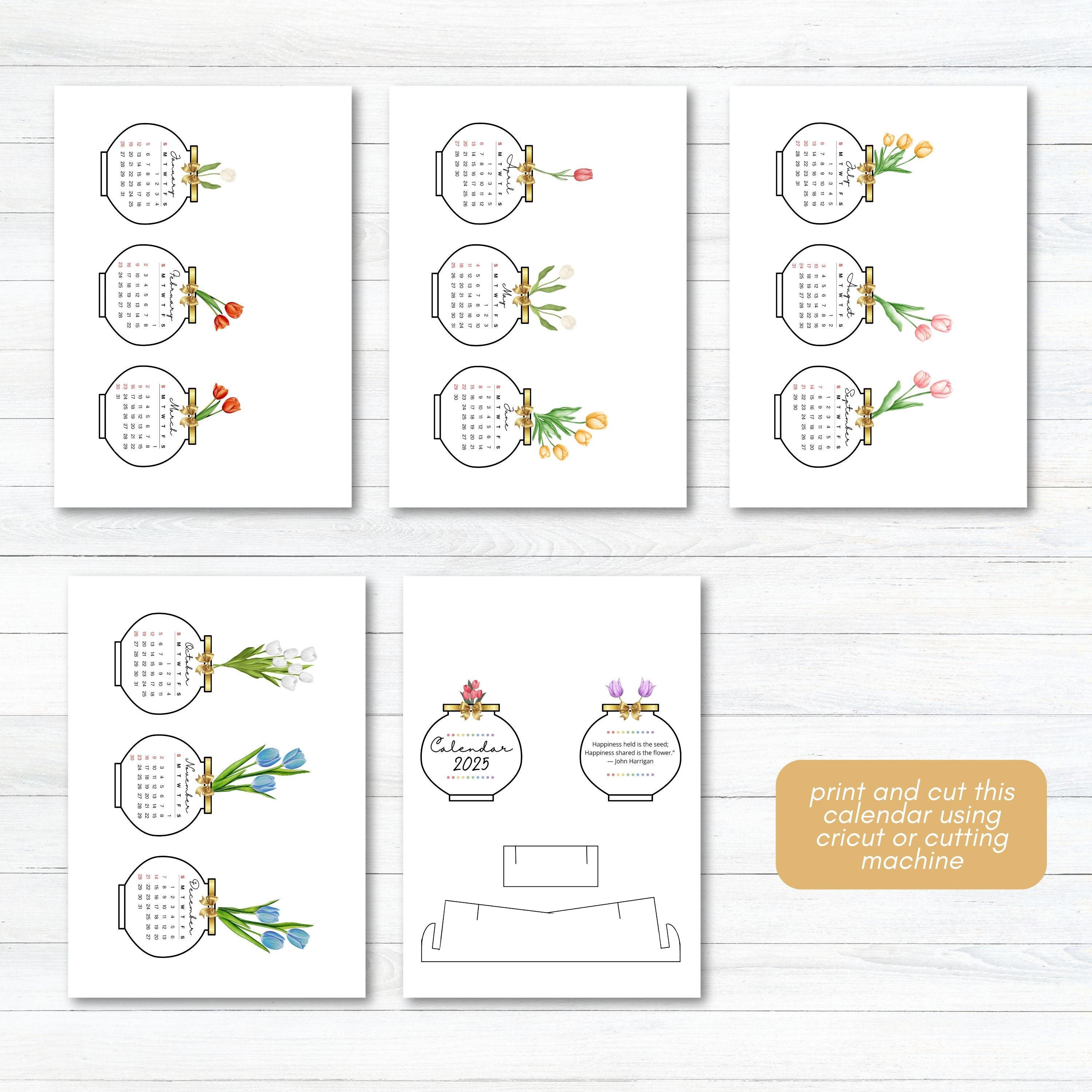 2025 Tulips Desk Calendar | Printable Mini Calendar & DIY Flower ...