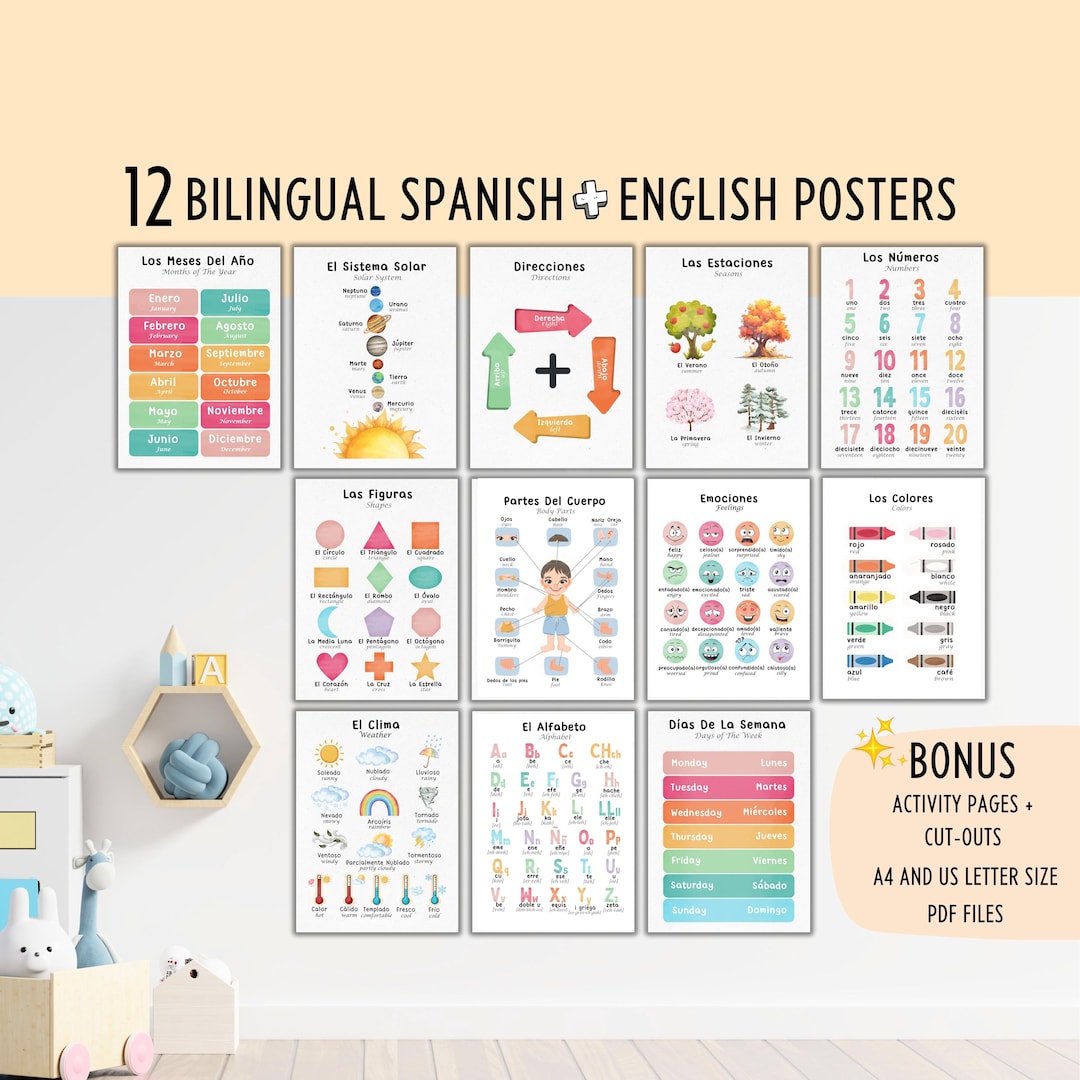 Bilingual Spanish English Educational Posters for Kids (digital ...