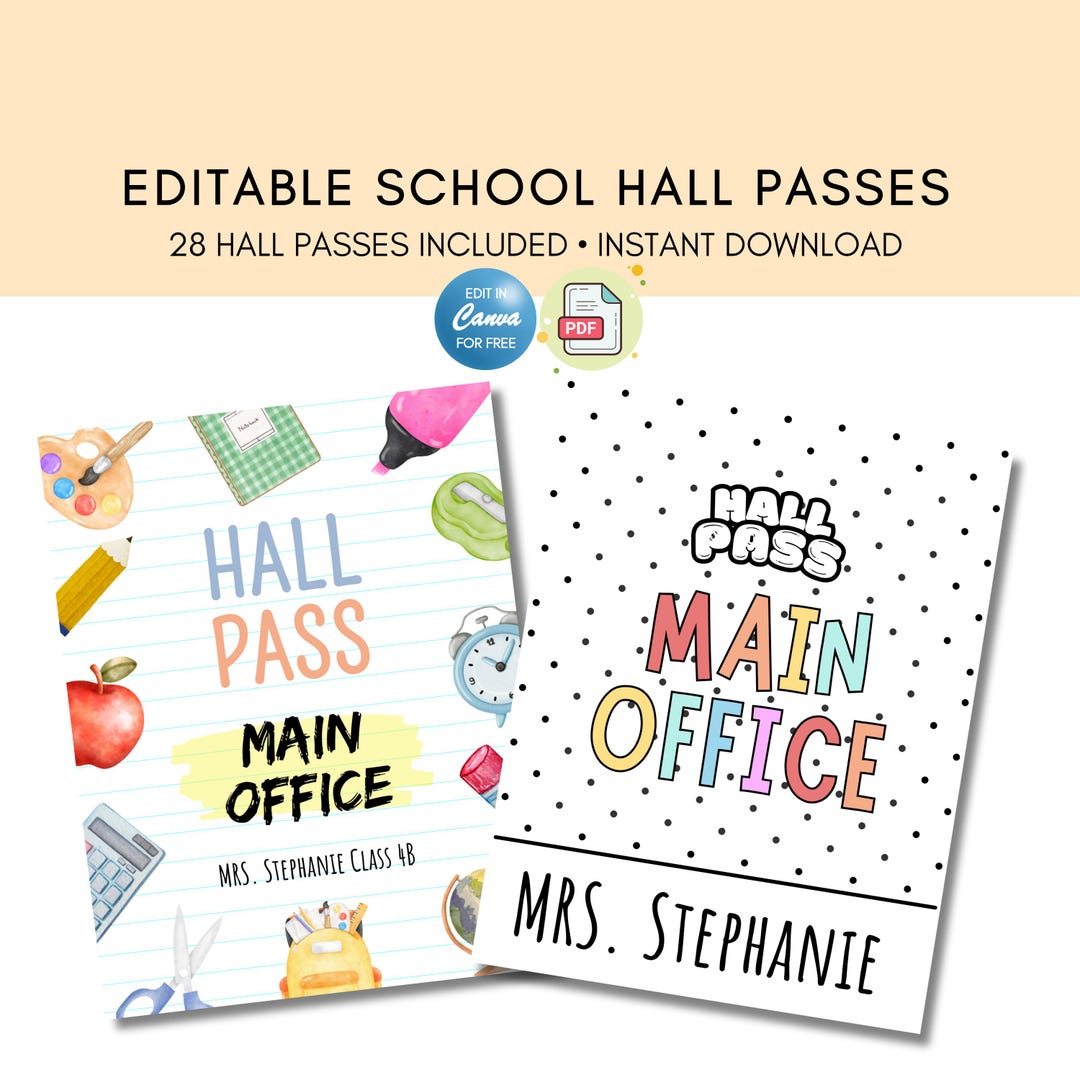 Printable Classroom Hall Pass Cards for Students Editable Hall Passes ...