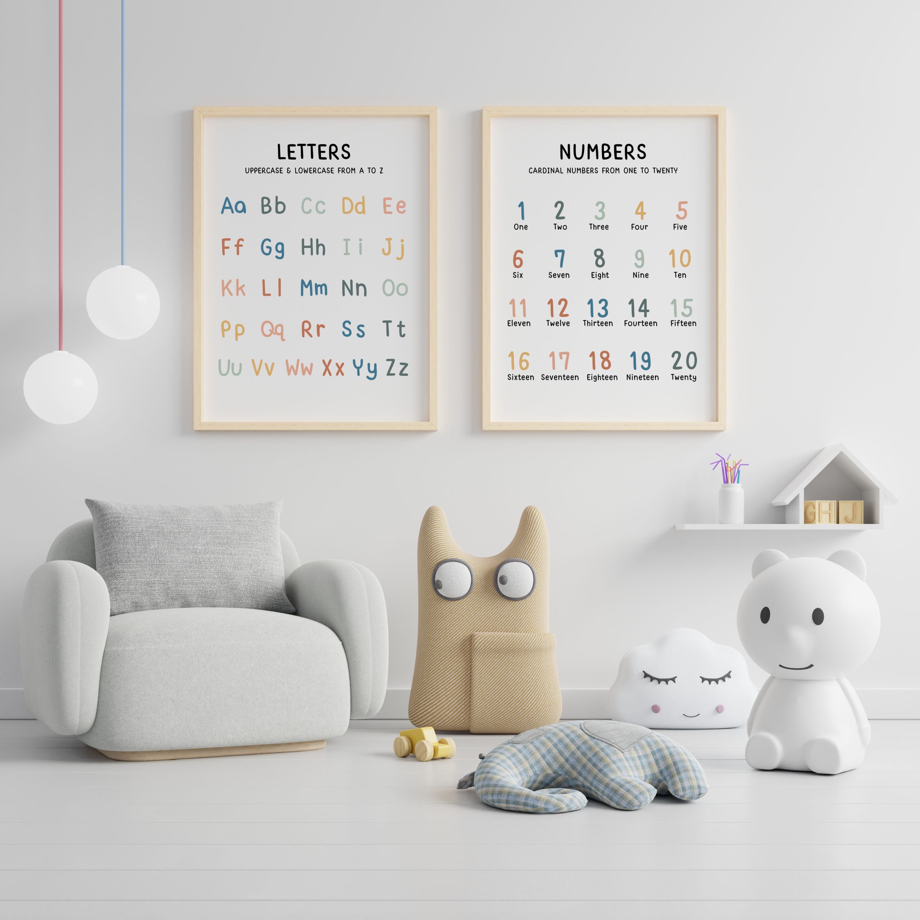 Set of 2 Rainbow Alphabet Poster Handwriting Chart Educational Wall Art ...