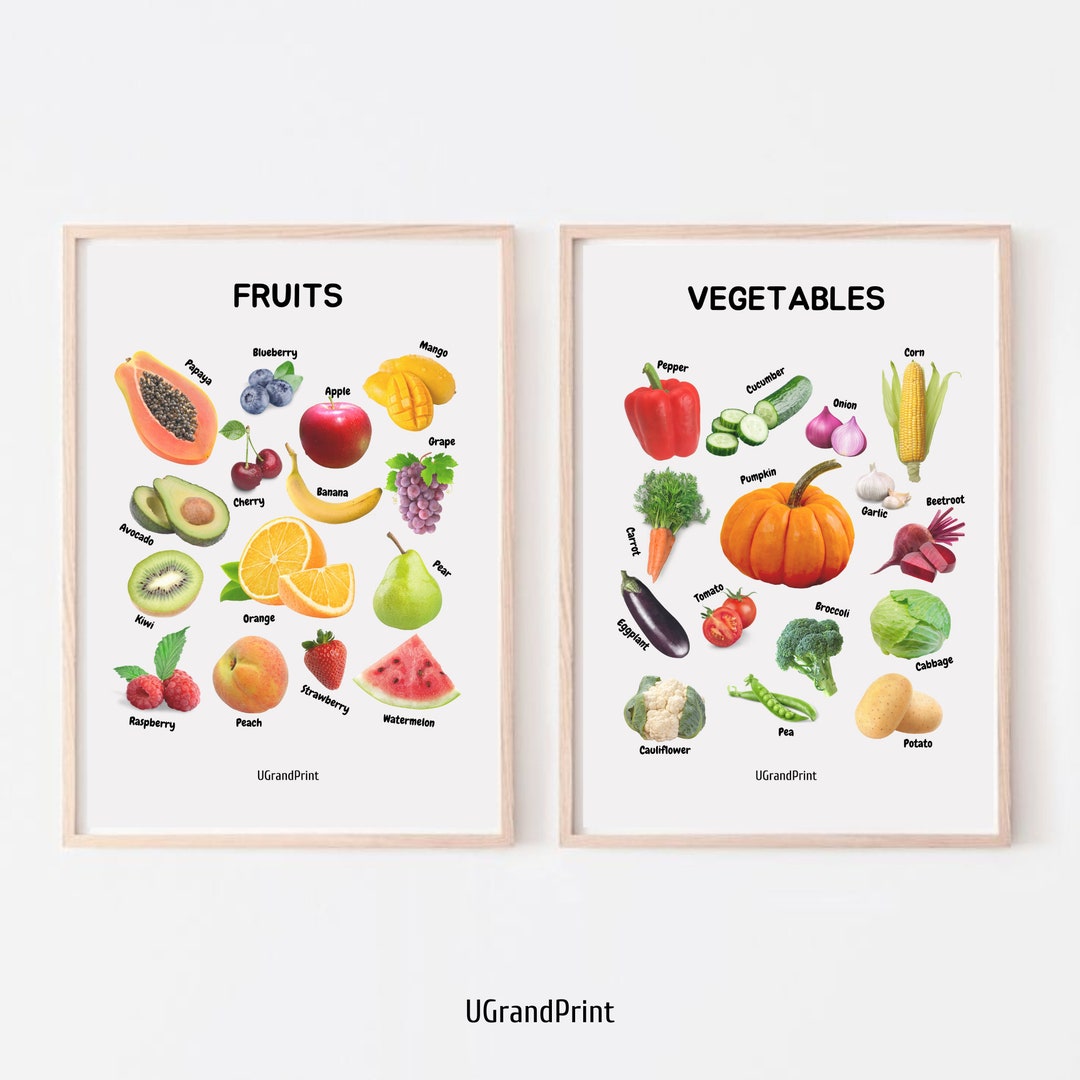 Set of 2 Educational Posters Fruits Vegetables Posters - Etsy