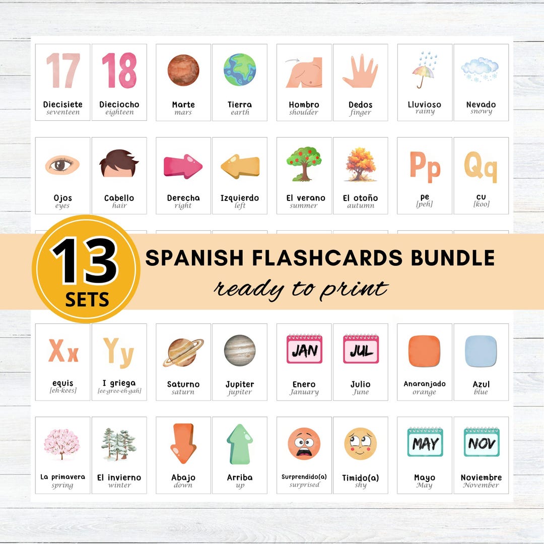 Bilingual Spanish Flashcards: 13 Learning Sets (digital Download) - Etsy