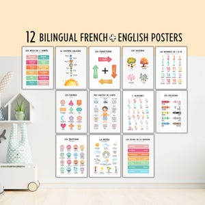 12 Bilingual French Educational Poster for Kids French English ...