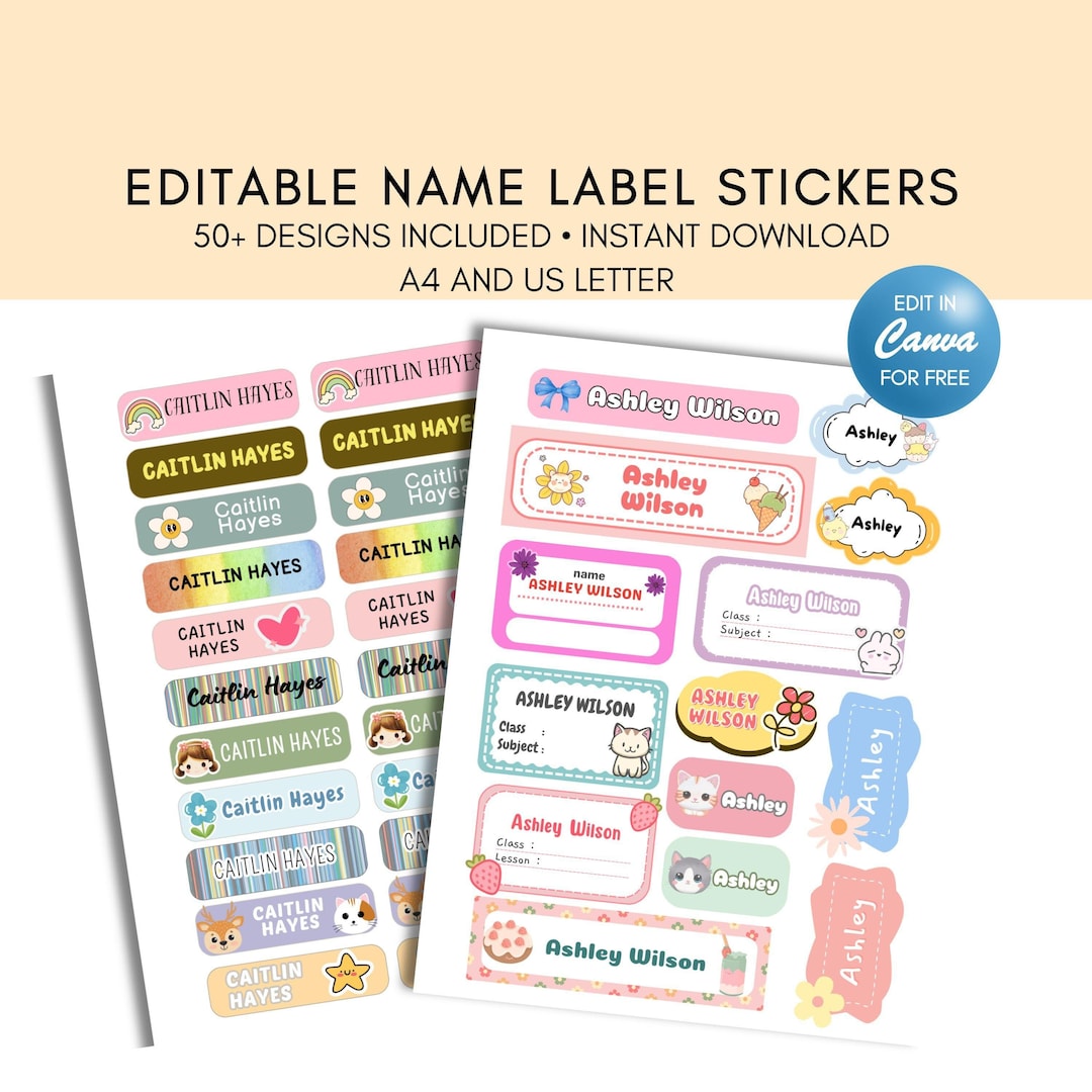Editable School Supply Labels: Personalized Name Tags (canva Template ...