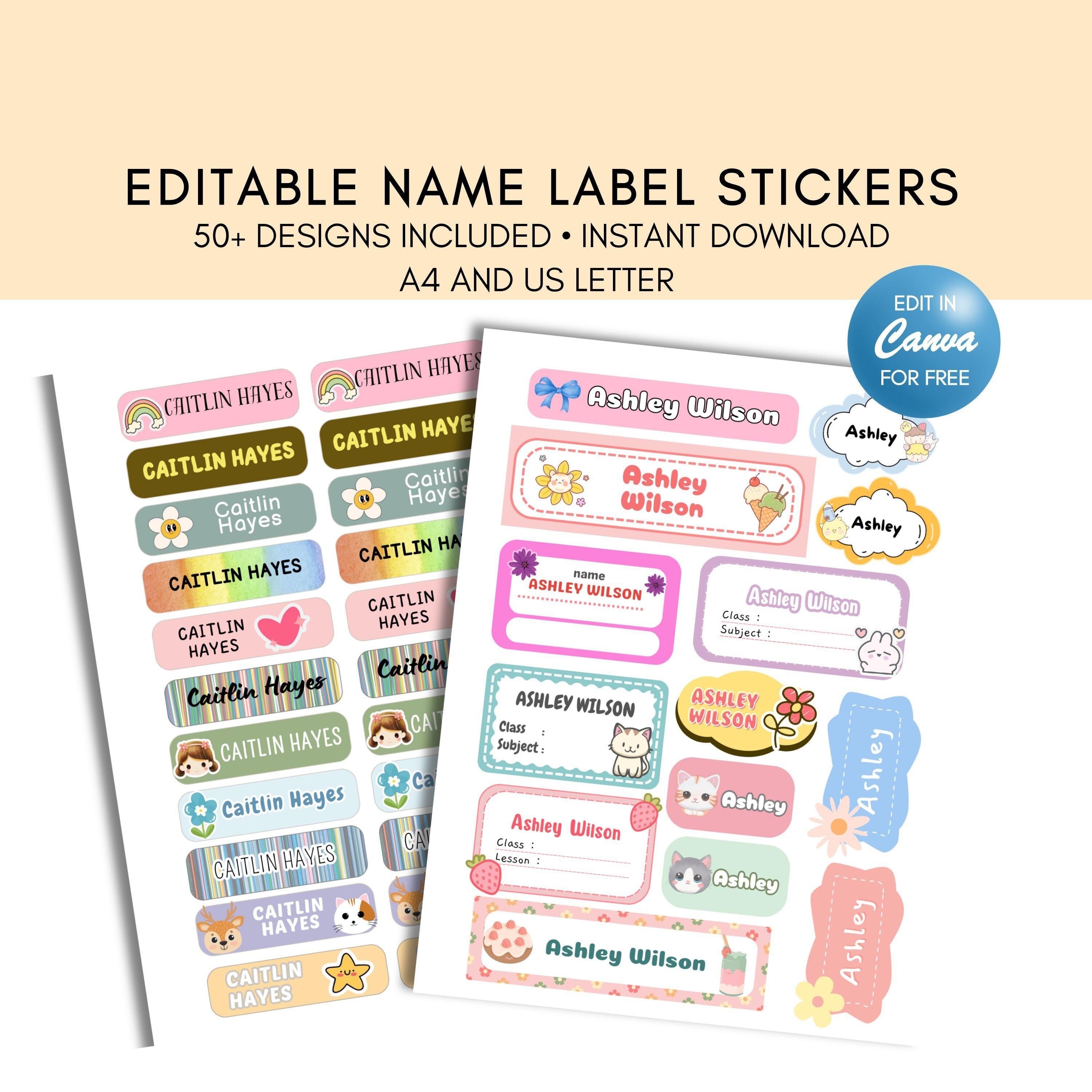 Editable School Supply Labels: Personalized Name Tags (canva Template ...