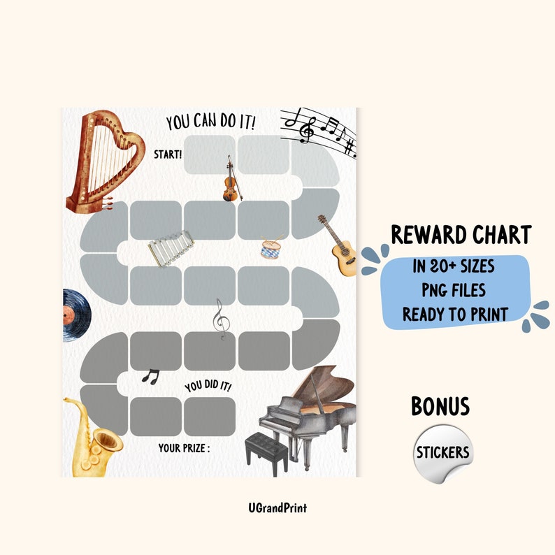 Music Reward Chart for Kids Printable Behavior Chore and Practice ...