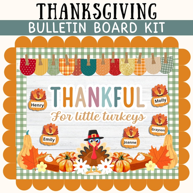 Thanksgiving Classroom Bulletin Board Kit: 'thankful Turkeys' Decor ...