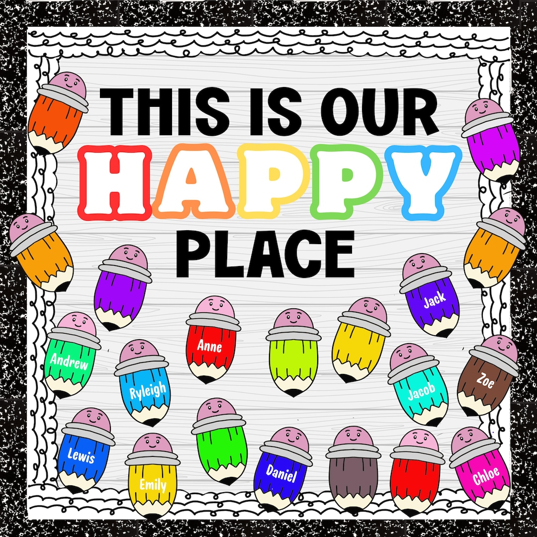 Happy Place Classroom Bulletin Board Kit: Editable Student Name Tags - Etsy