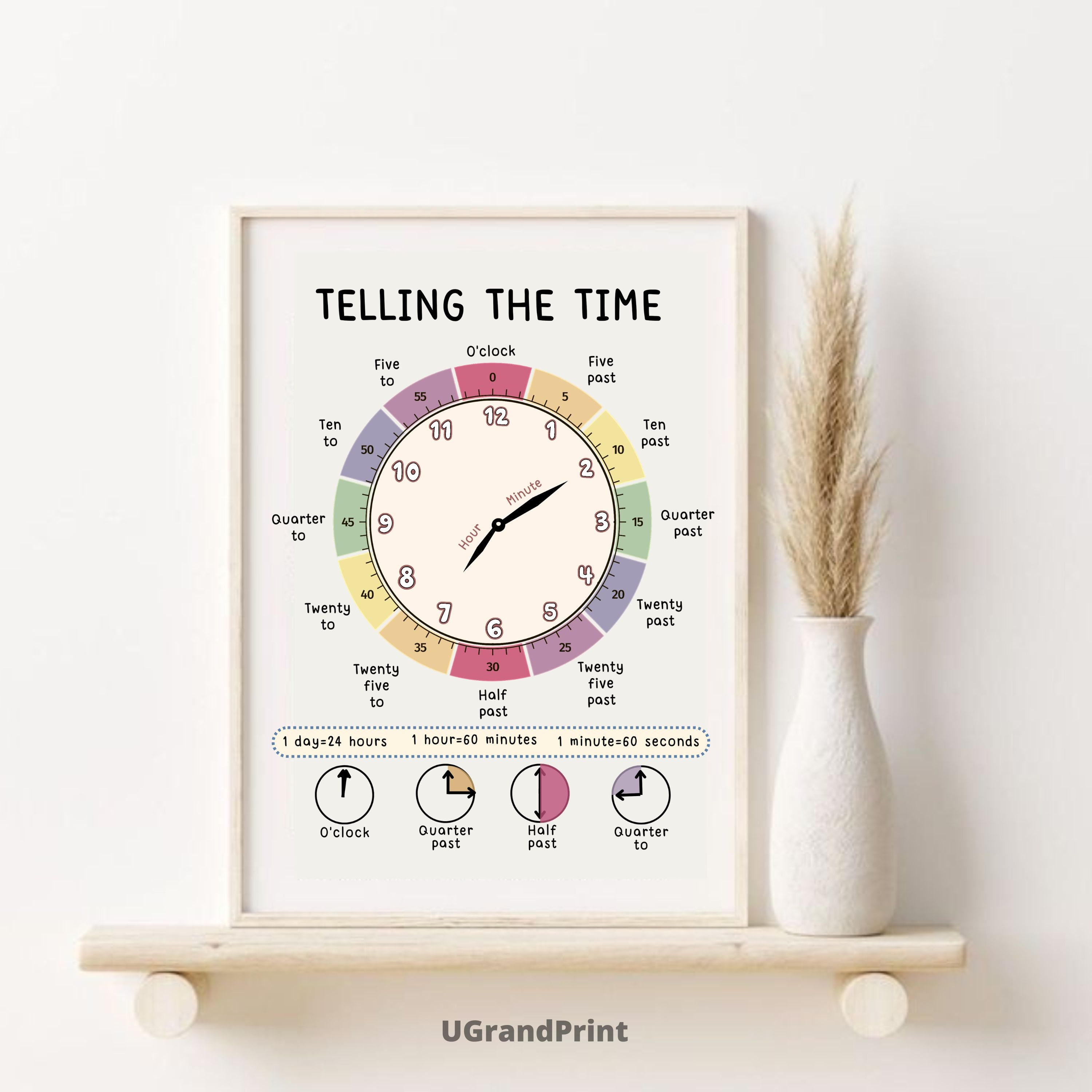 Printable Clock Telling the Time Educational Print for Kids Learn ...