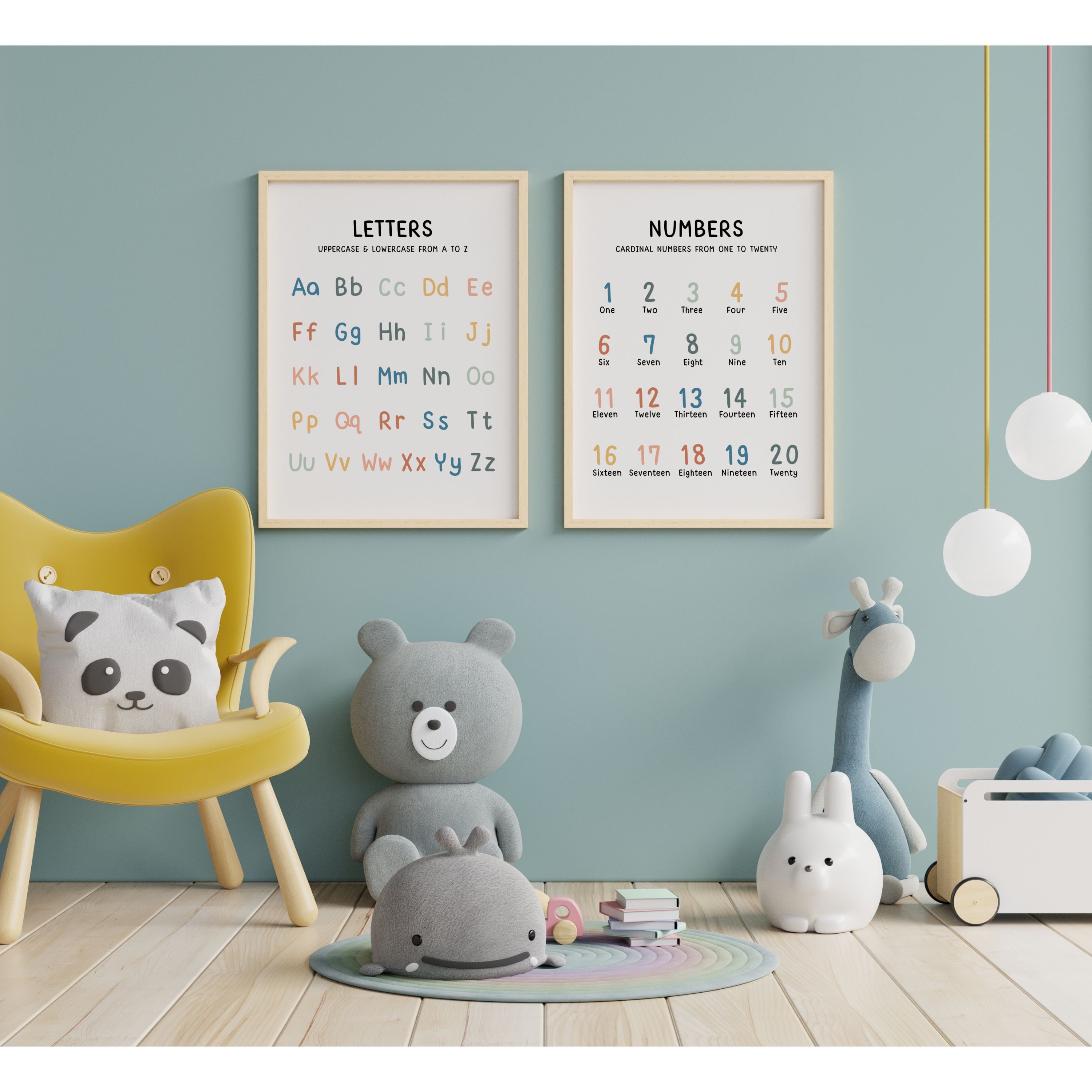 Set of 2 Rainbow Alphabet Poster Handwriting Chart Educational Wall Art ...