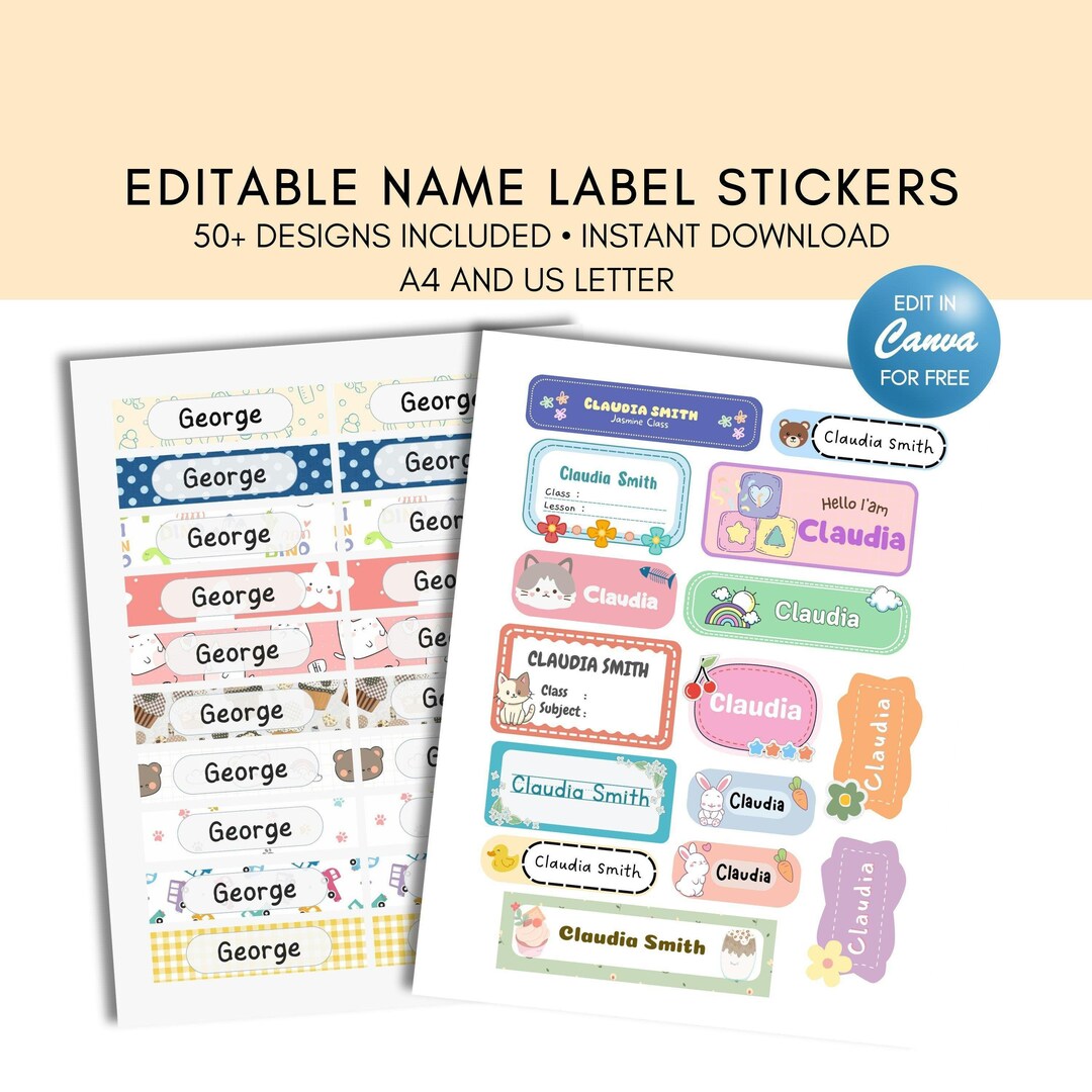 Editable School Supply Labels: Personalized Name Tags (canva Template ...