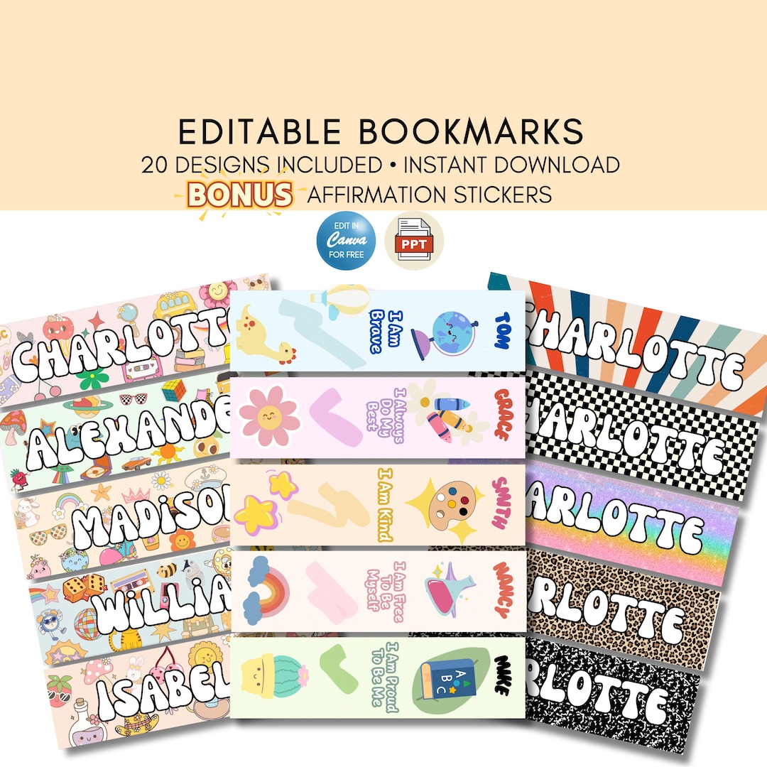 Editable Name Bookmarks for Kids Summer Bookmark Printable for Kids ...