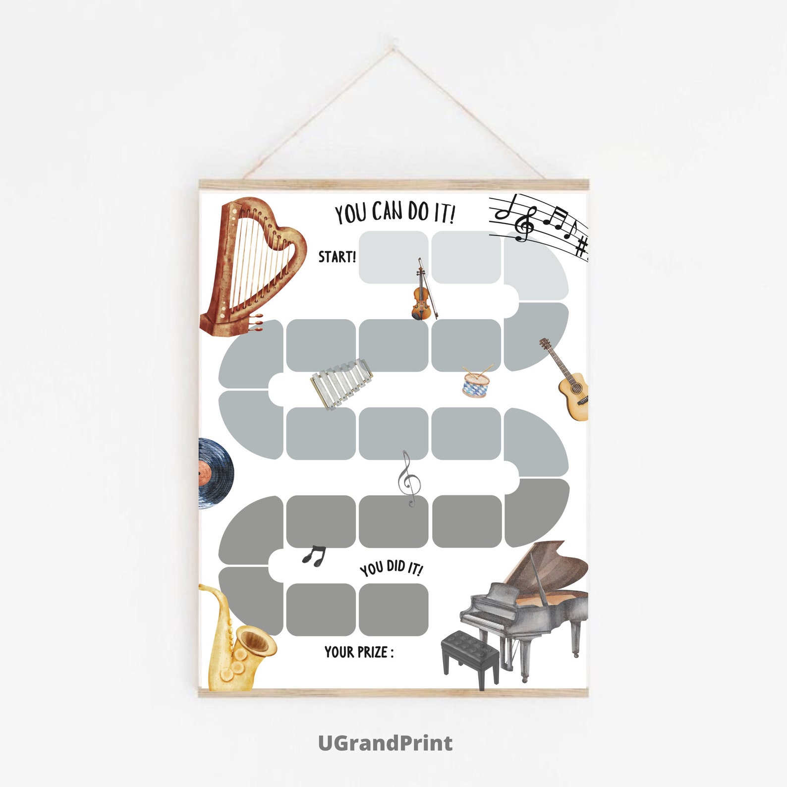 Music Reward Chart for Kids Printable Behavior Chore and Practice ...