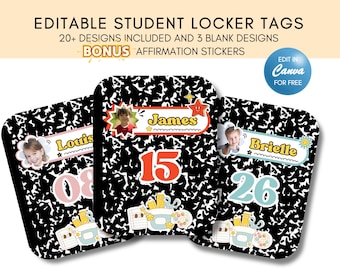 Student Locker Tags or Classroom Name Labels Editable Retro Composition ...