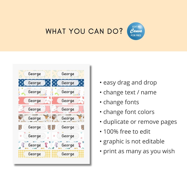 Editable School Supply Labels: Personalized Name Tags (canva Template ...