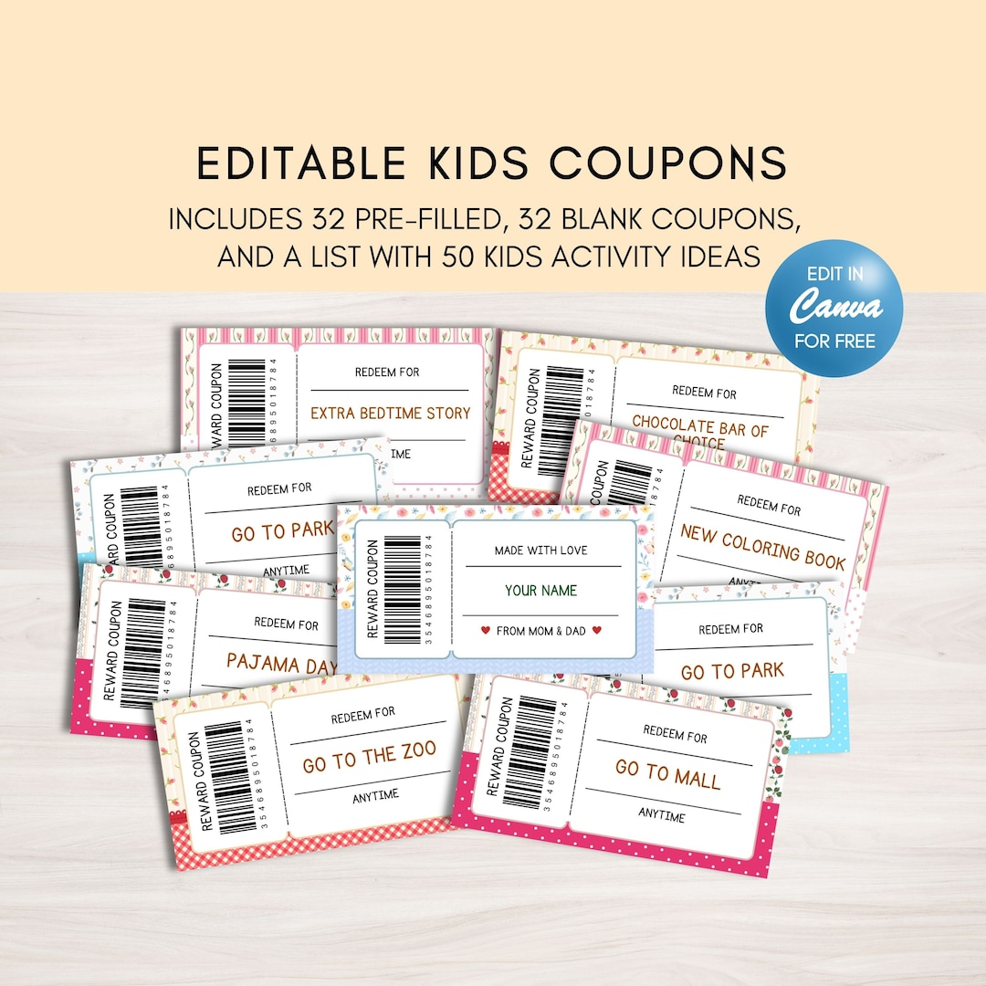 Editable Kids Reward Coupons Canva Template for Children Coupon Book ...