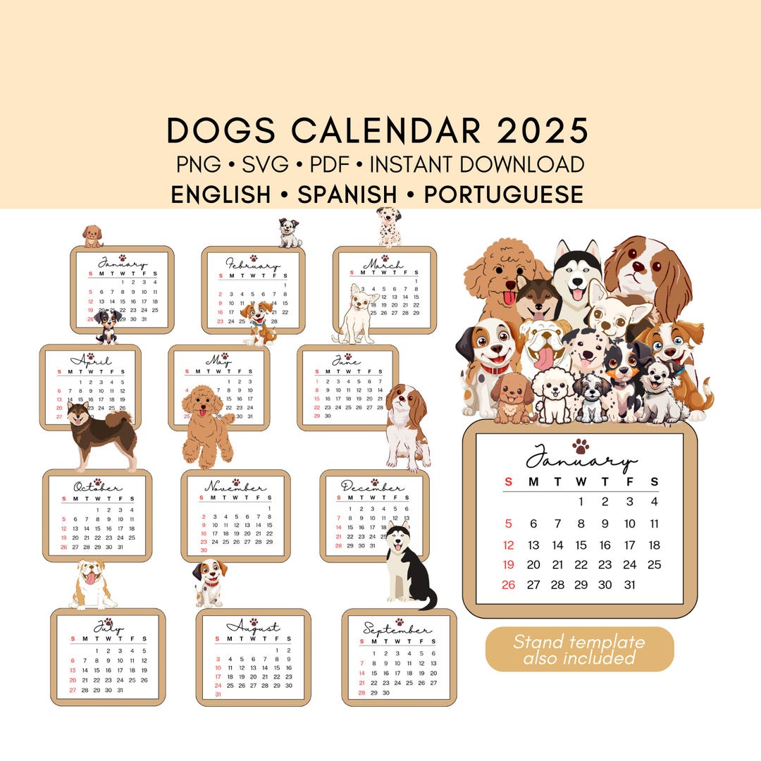 2025 Dog Desk Calendar | Printable Mini Calendar & DIY Pet Calendar for ...