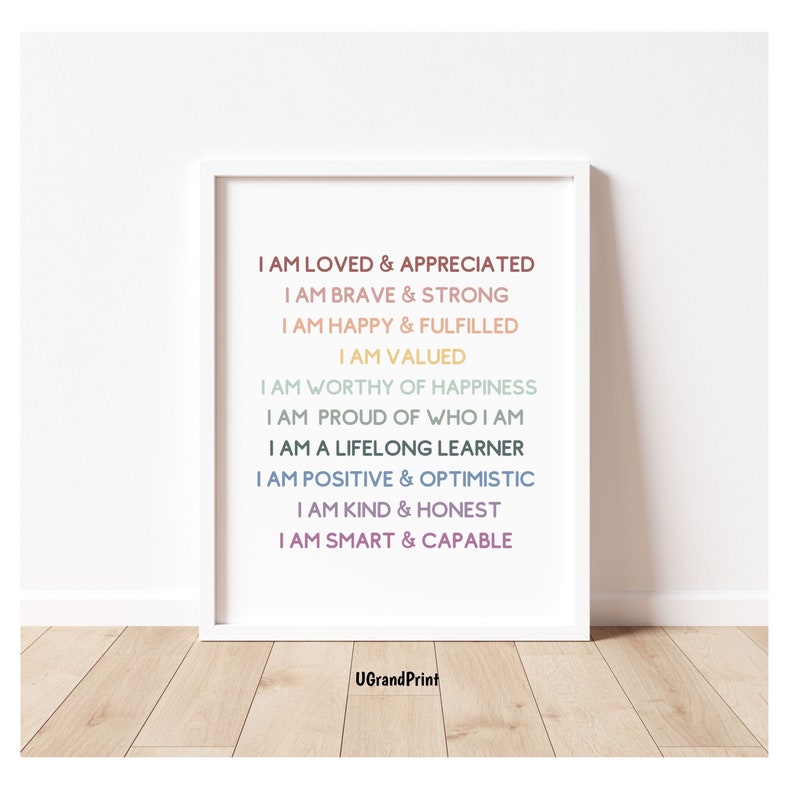Affirmations for Kids Classroom Posters Nursery Prints I Am ...