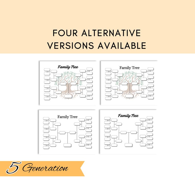 5 Generation Family Tree Chart: Editable Genealogy Template (PDF) - Etsy