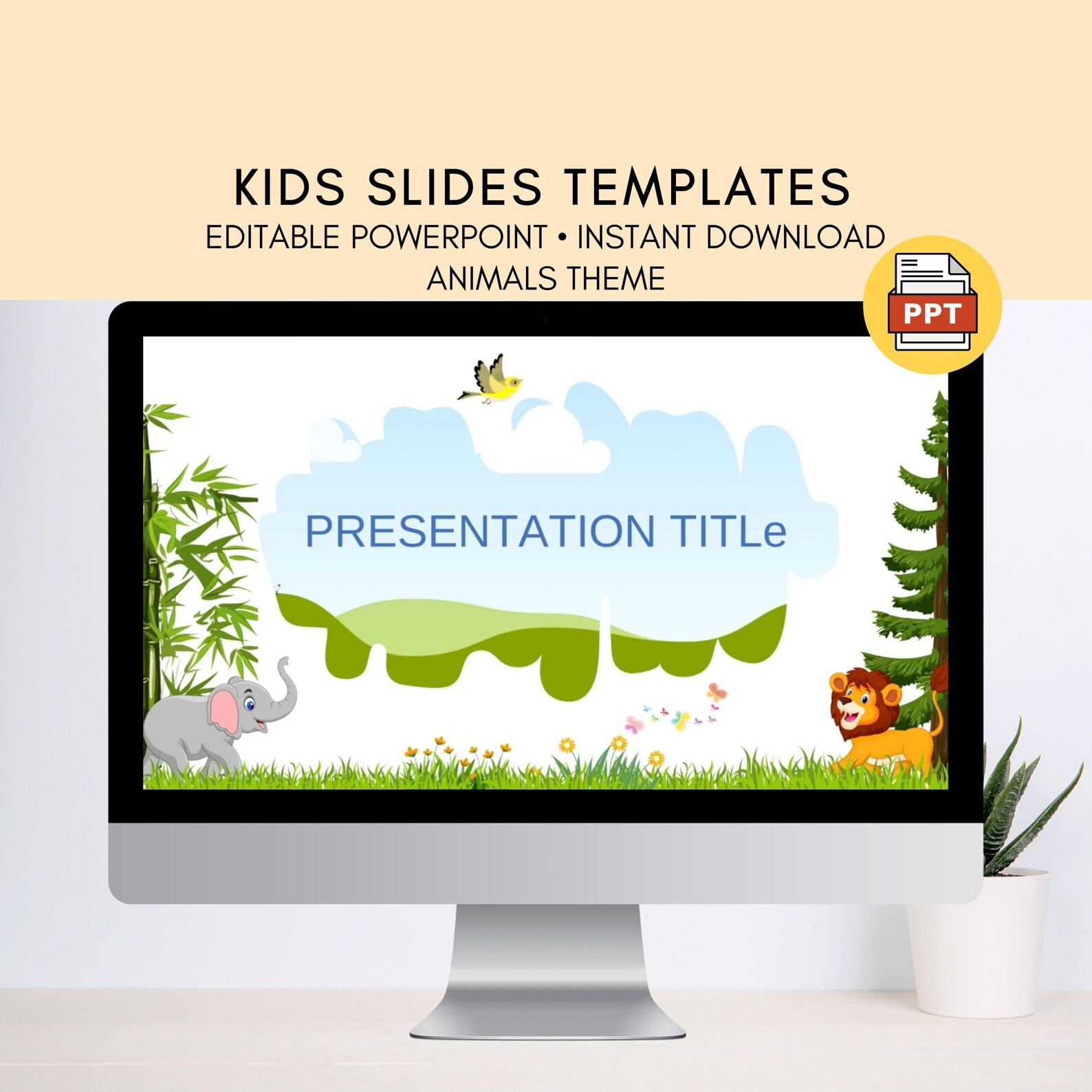 Animals Powerpoint Template for Kids Animal Theme Presentation Notebook ...