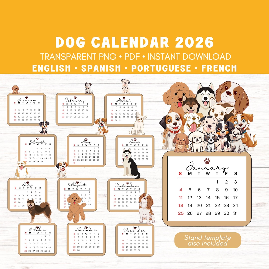 2026 Dog Desk Calendar: Printable Mini DIY Pet Calendar (PNG & PDF ...