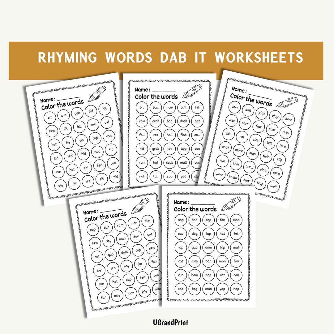Printable Let's Learn Rhyming Words for Kids Worksheets Handwriting and ...