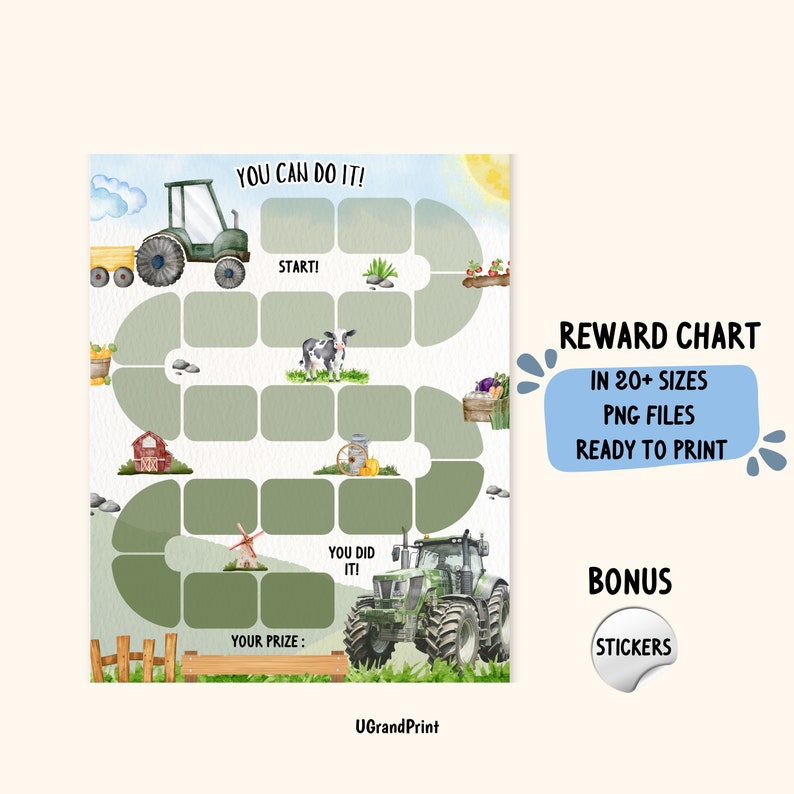 Tractor Reward Chart Kids Tracker Chores Reward Encouragement Potty ...