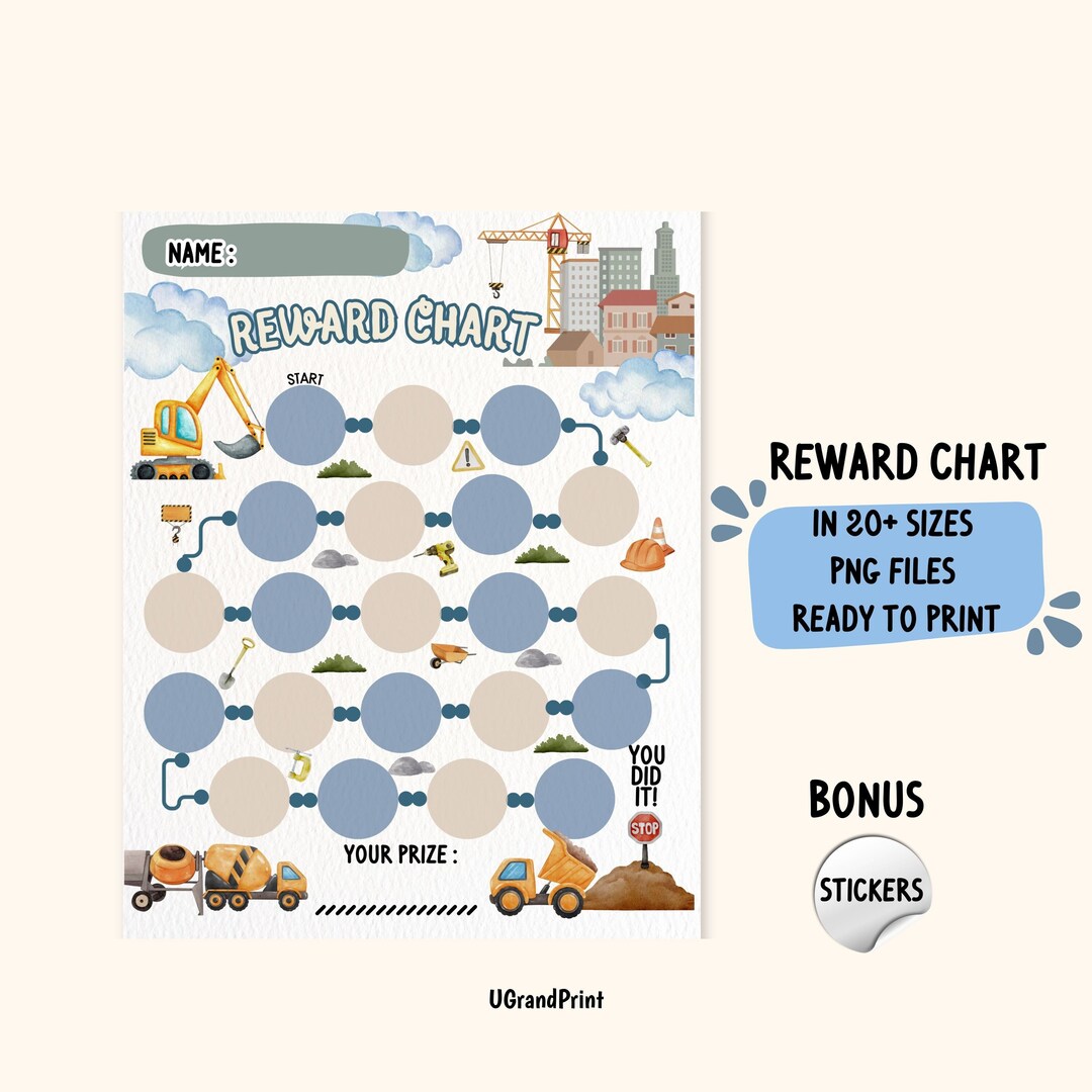 Construction Reward Chart for Kids Simple Kids Reward Chart Diggers ...
