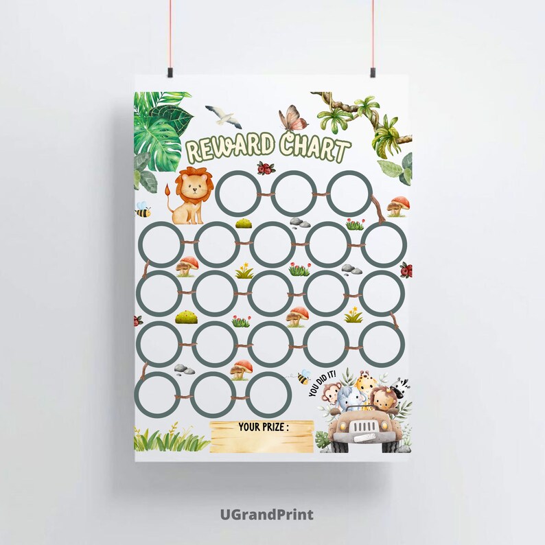 Jungle Animals Reward Chart Themed Printable Potty Training Print Daily ...