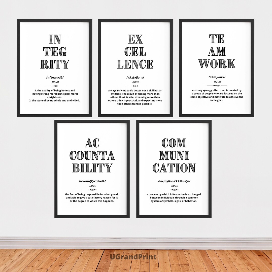Set of 5 Core Value Definition Teamwork Poster Dictionary Quote ...