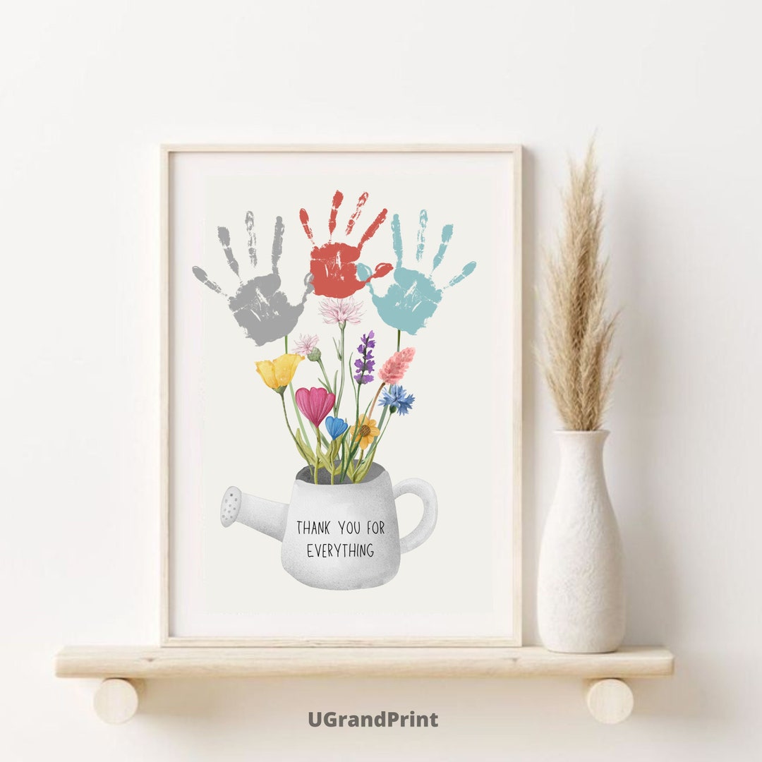 Flower Handprint Craft Art Gift From Kids or Grandkids Printable for ...