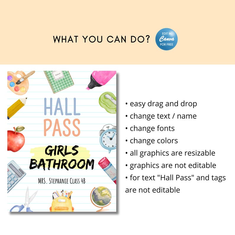 Editable Classroom Hall Pass Cards: Teacher Student Printable (digital ...