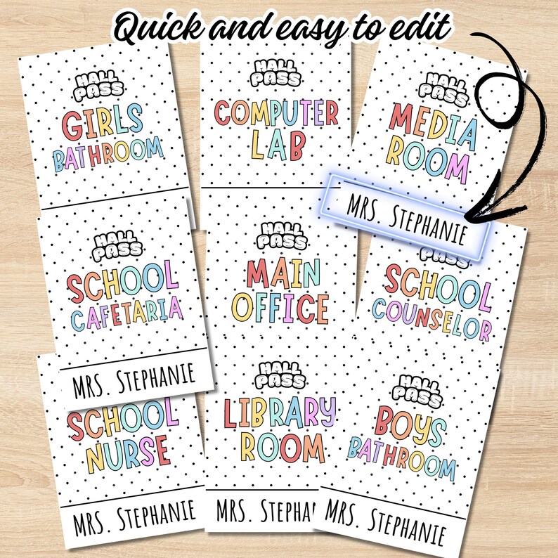 Editable Classroom Hall Pass Cards: Teacher Student Printable (digital ...