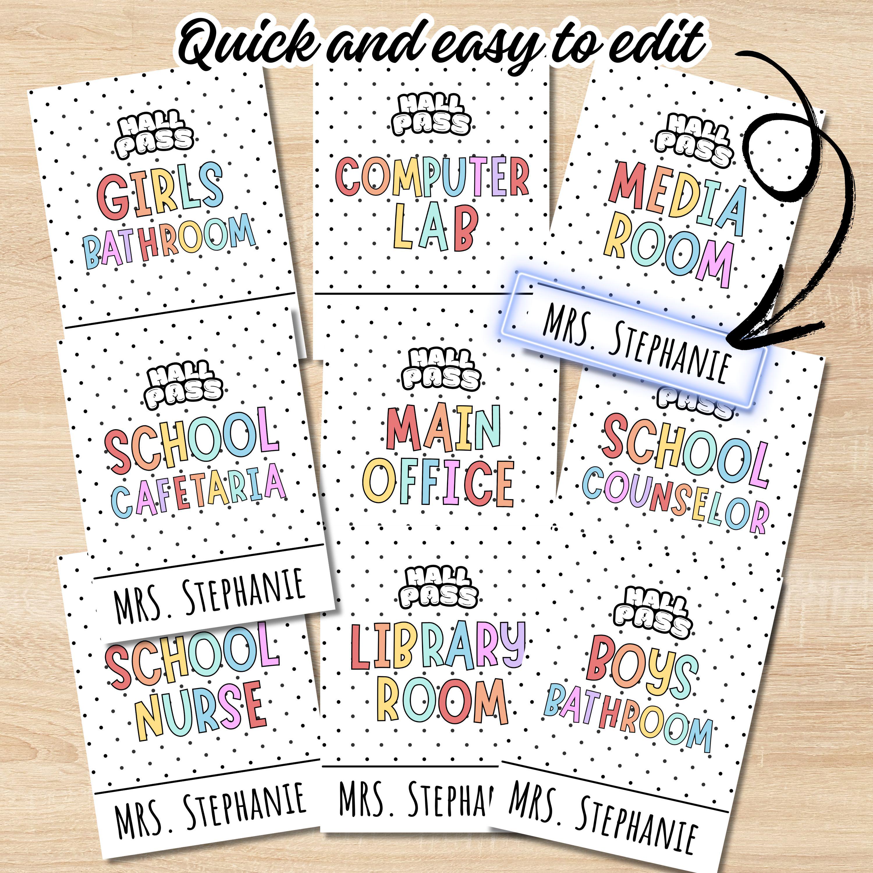Editable Classroom Hall Pass Cards: Teacher Student Printable (digital ...
