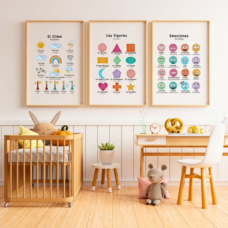 12 Bilingual Spanish Educational Poster for Kids Spanish English ...