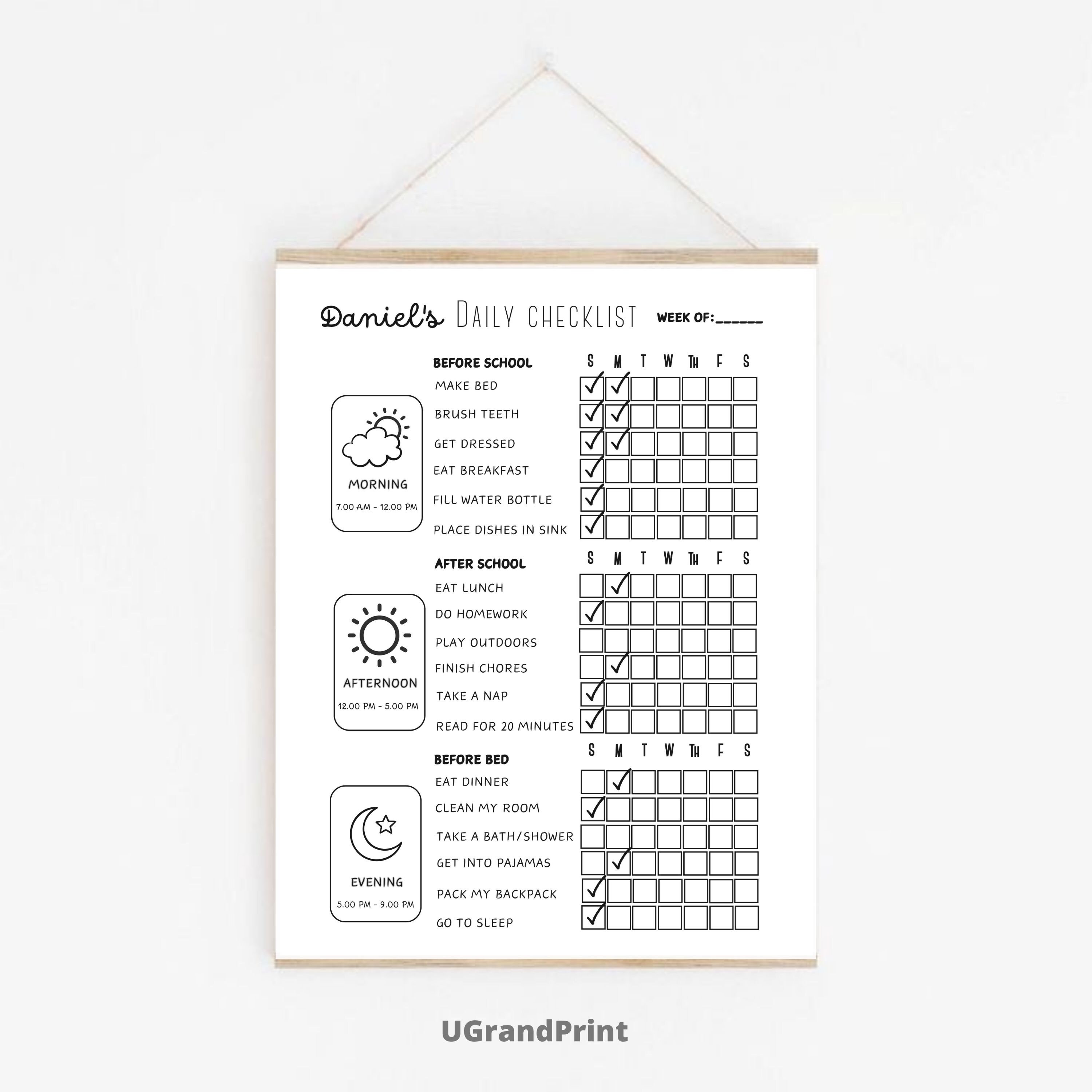 Minimalist Printable Daily Checklist for Kids Editable Daily Planner ...
