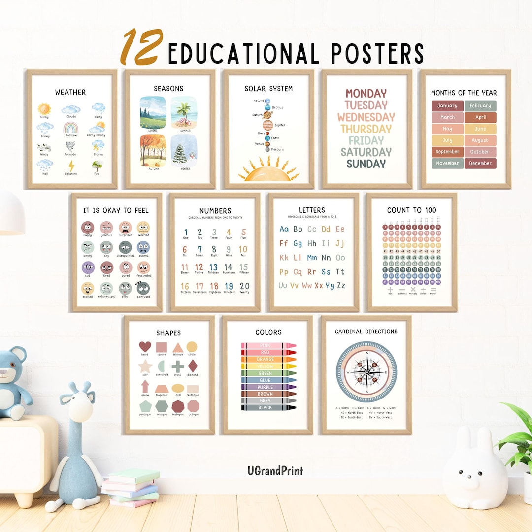 Montessori Educational Posters, Set of 12, Classroom Decor (digital ...