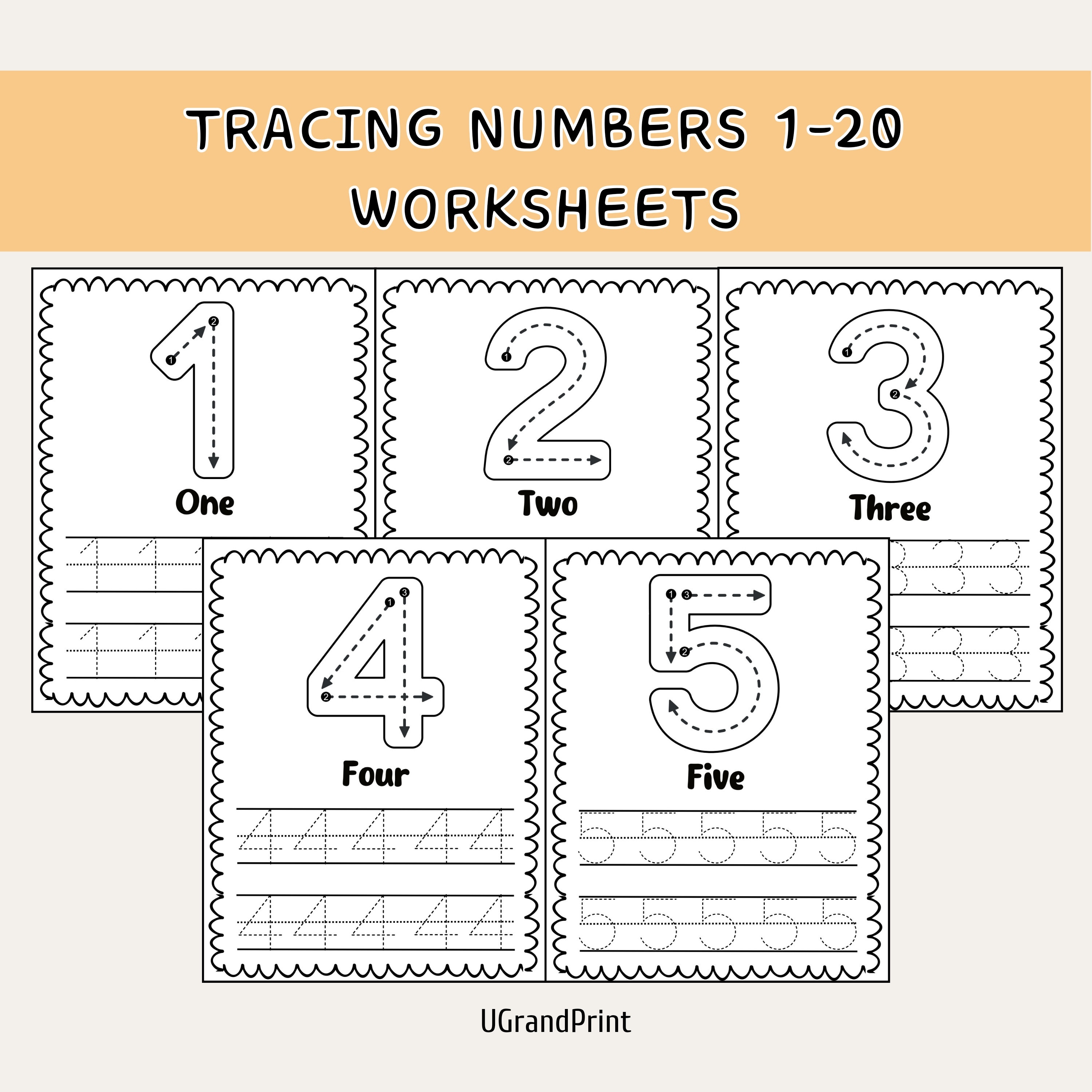 Números preescolares imprimibles digitales 1-20 Páginas de hojas de ...