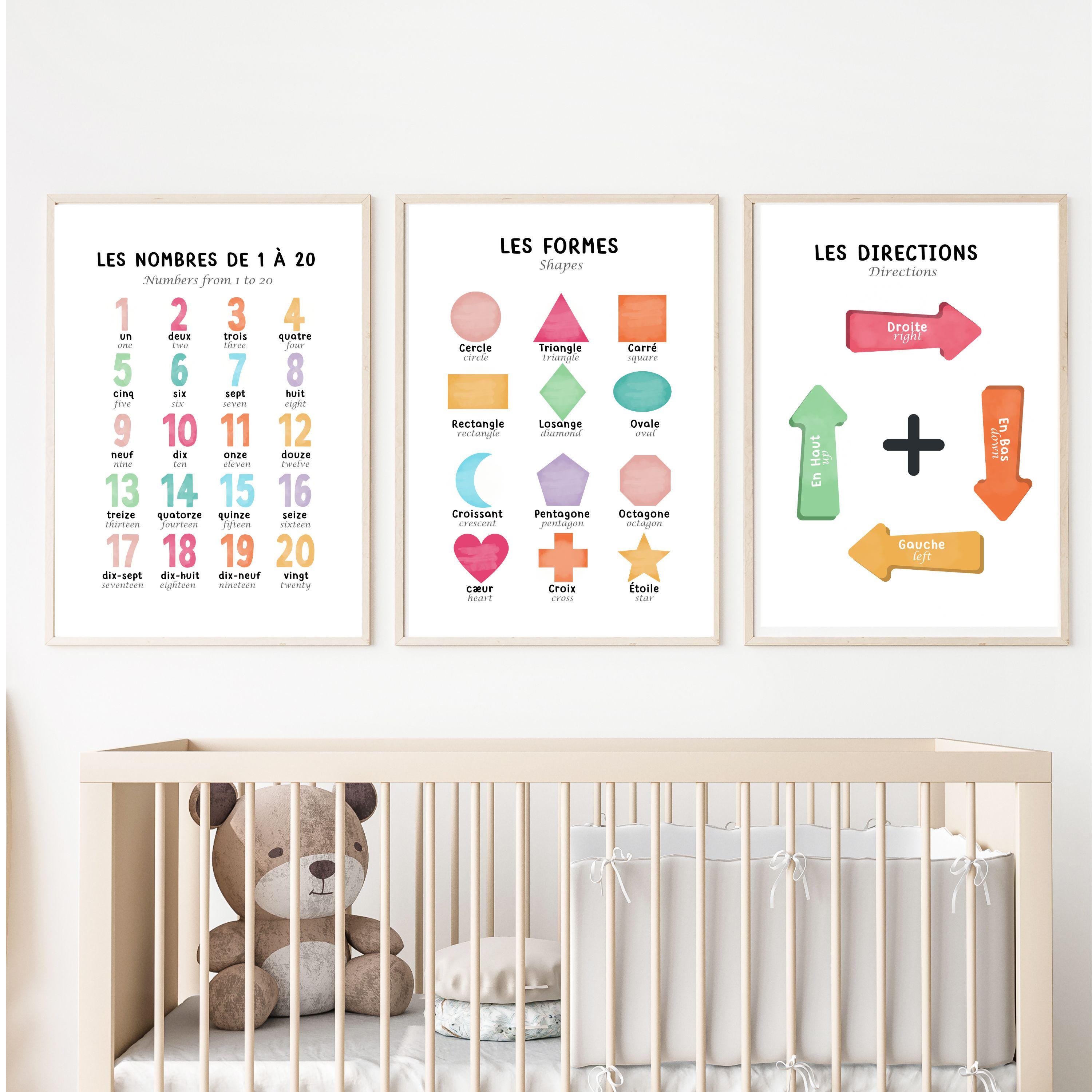 12 Bilingual French Educational Poster for Kids French English ...