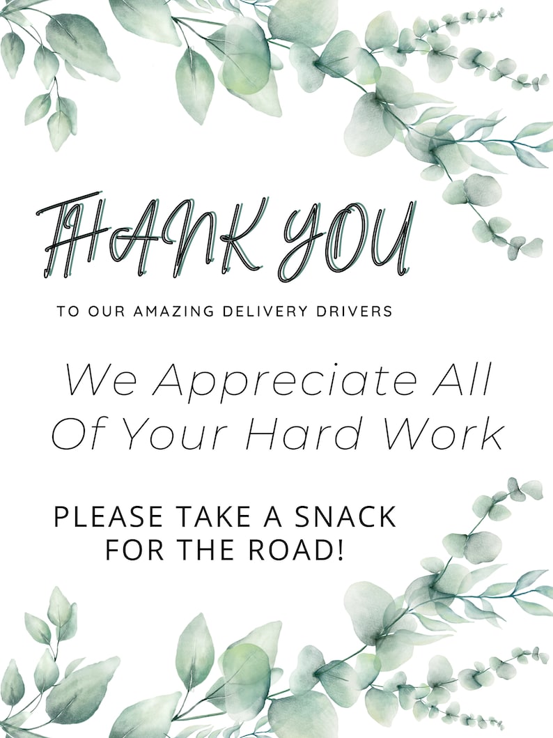 Delivery Driver Thank You Sign USPS, Fedex, UPS, Amazon, DHL 8.5 X 11 ...