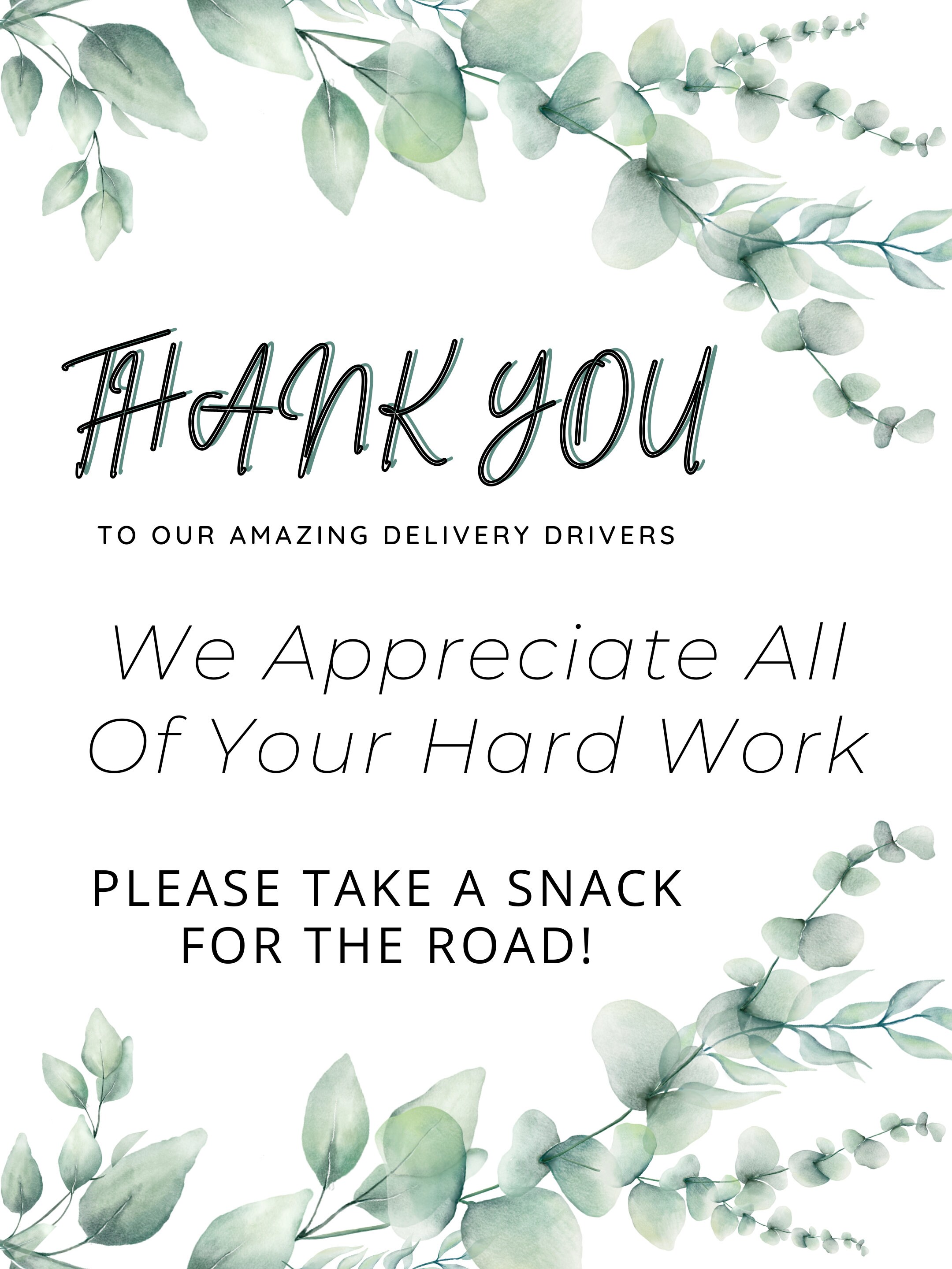 Delivery Driver Thank You Sign USPS, Fedex, UPS, Amazon, DHL 8.5 X 11 ...