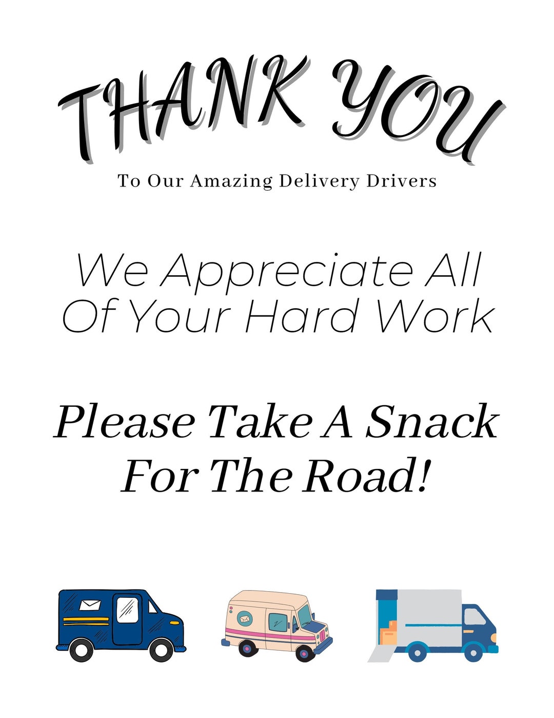 Delivery Driver Thank You Sign | USPS, Fedex, UPS, Amazon, DHL | 8.5" X ...
