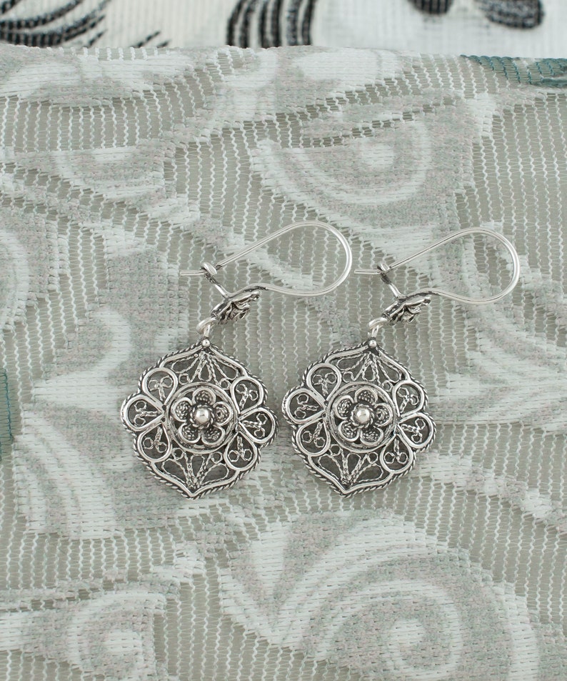 Handmade Silver Filigree Daisy Flower Drop Earrings 925 - Etsy