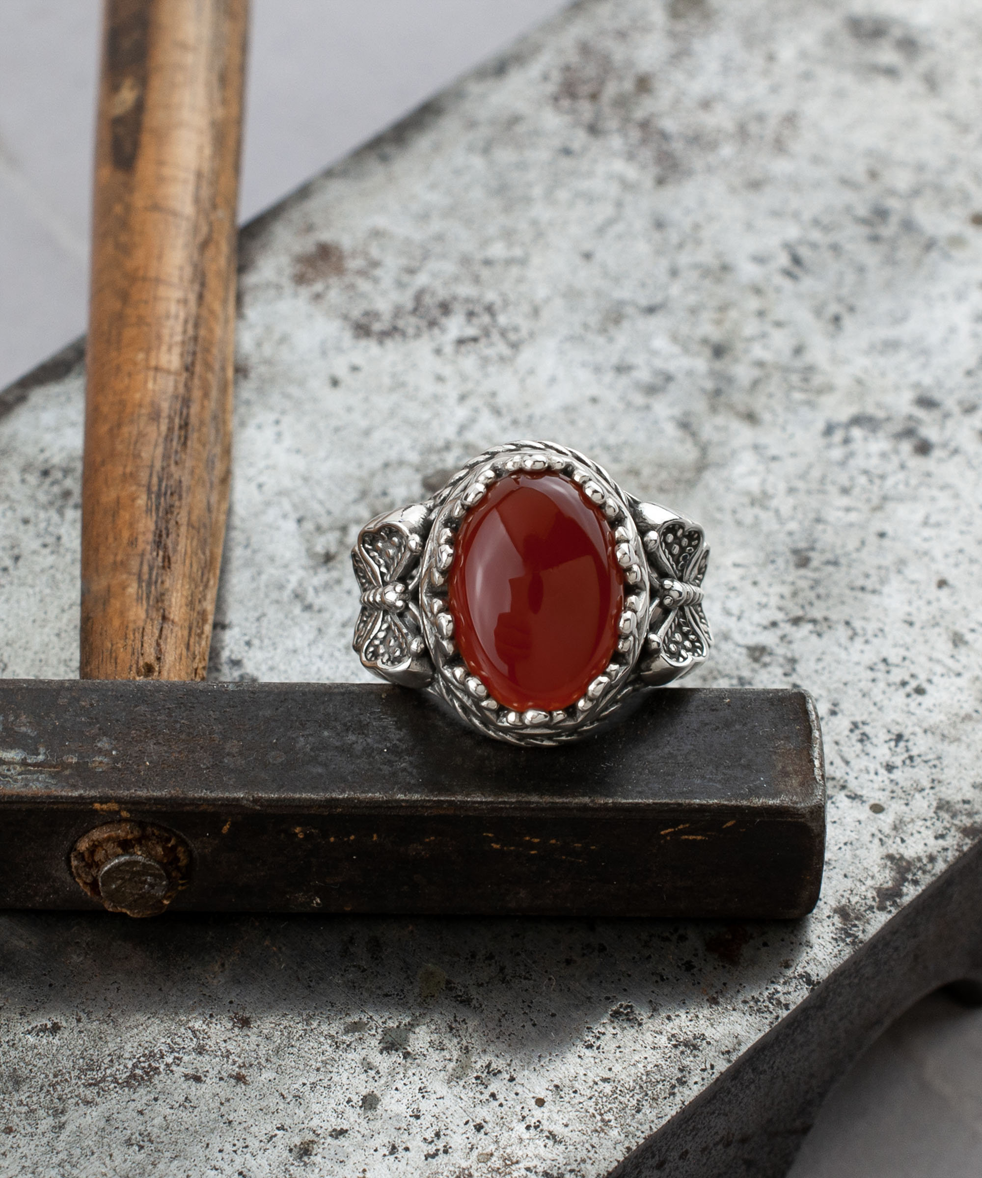 Silver Red Carnelian Spotted Butterfly Ring, 925 Sterling Vintage ...