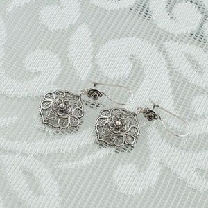 Handmade Silver Filigree Daisy Flower Drop Earrings, 925 Sterling ...