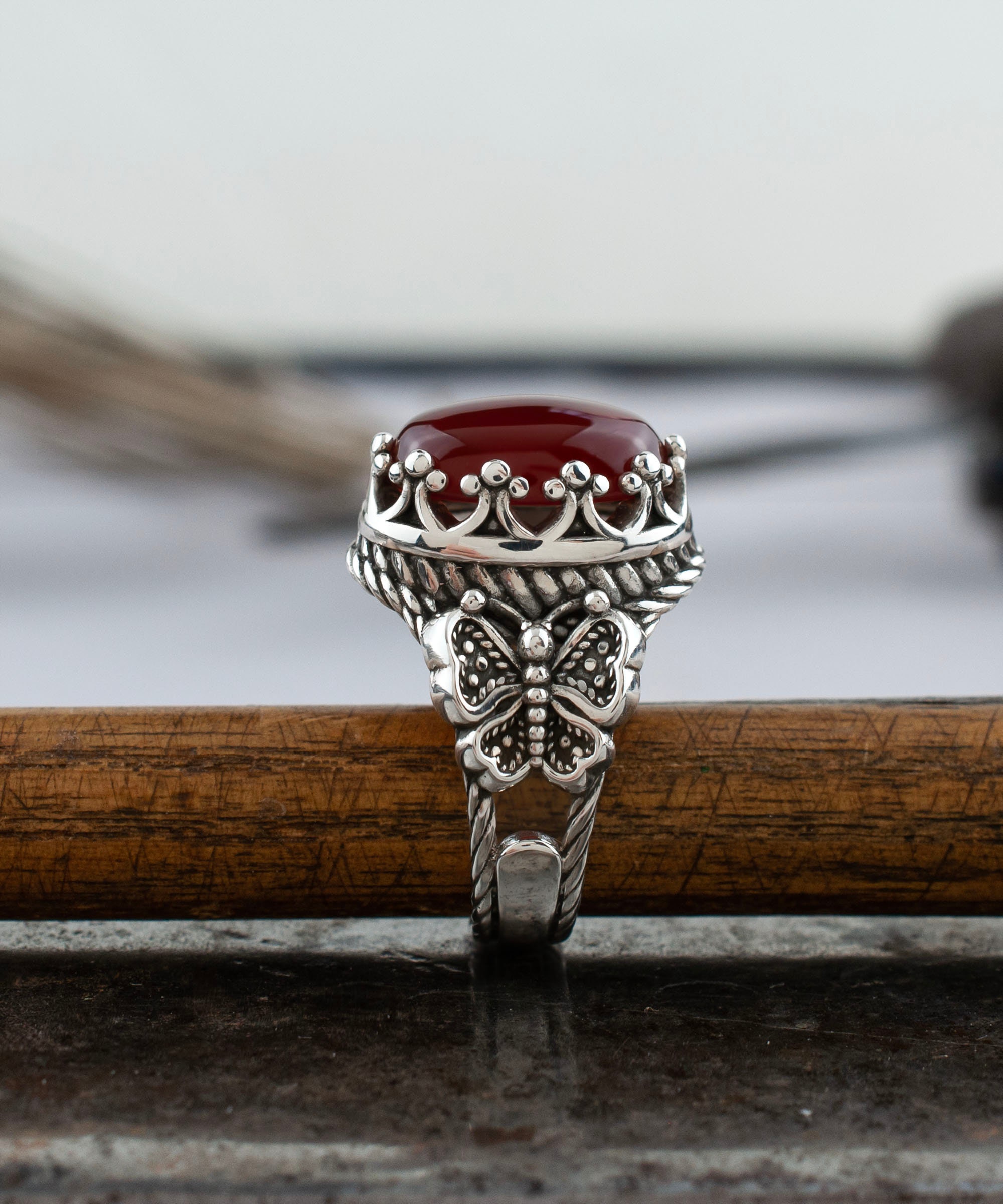 Silver Red Carnelian Spotted Butterfly Ring, 925 Sterling Vintage ...