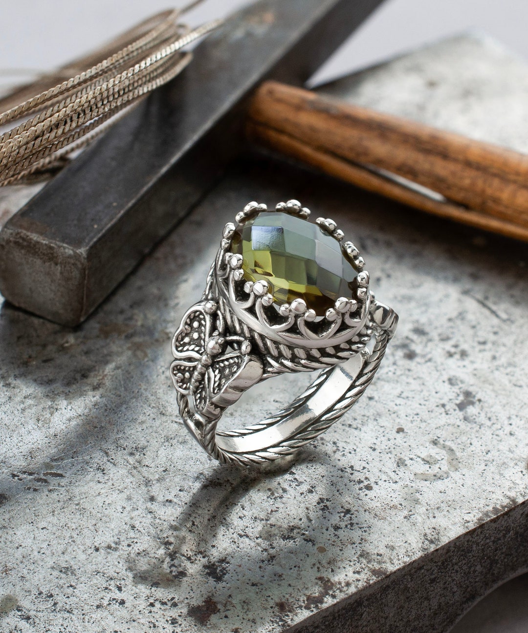 Silver Alexandrite Moth Gothic Women Ring, 925 Sterling Vintage ...