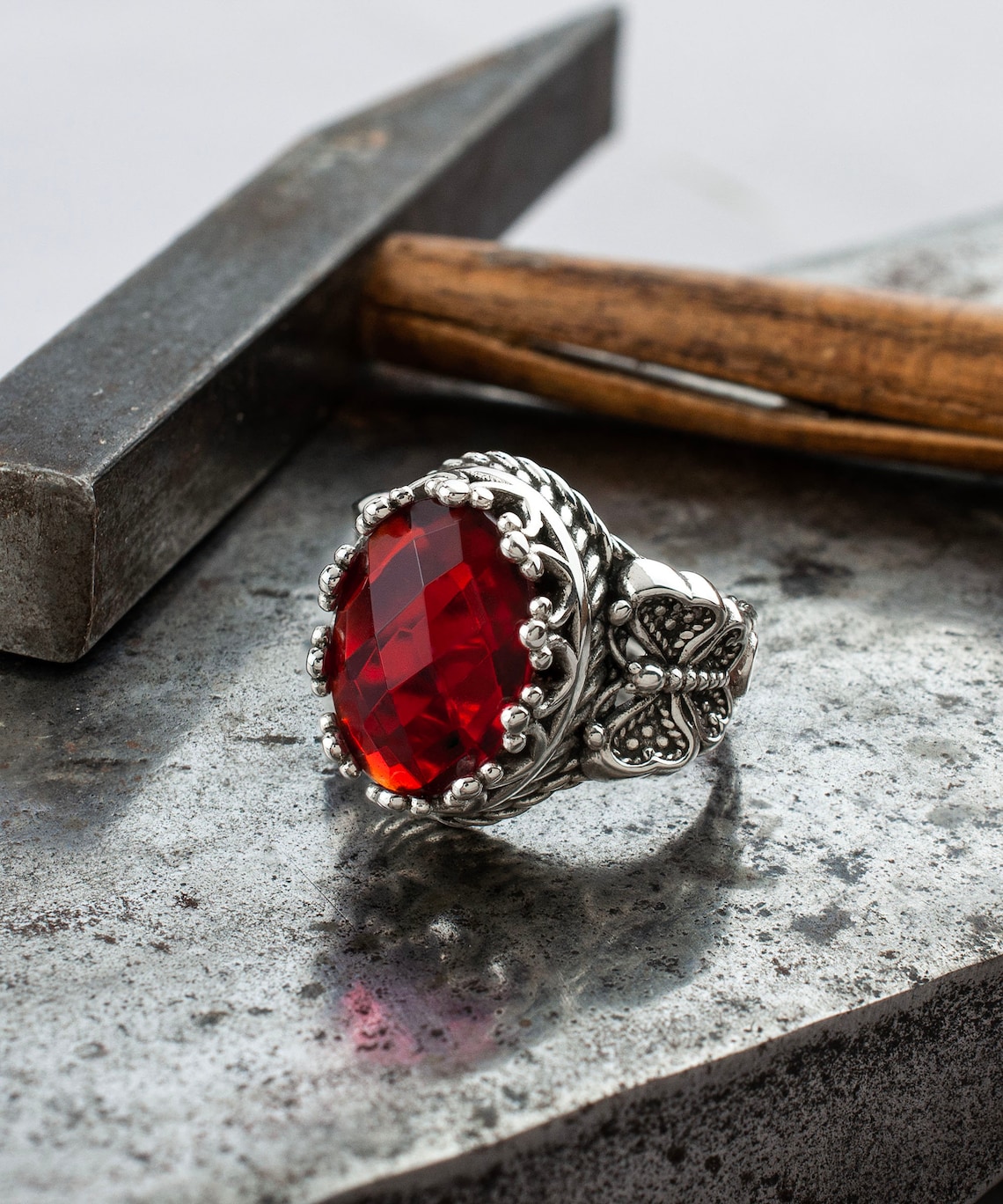 Silver Red Ruby Gothic Goth Women Moth Ring 925 Sterling - Etsy