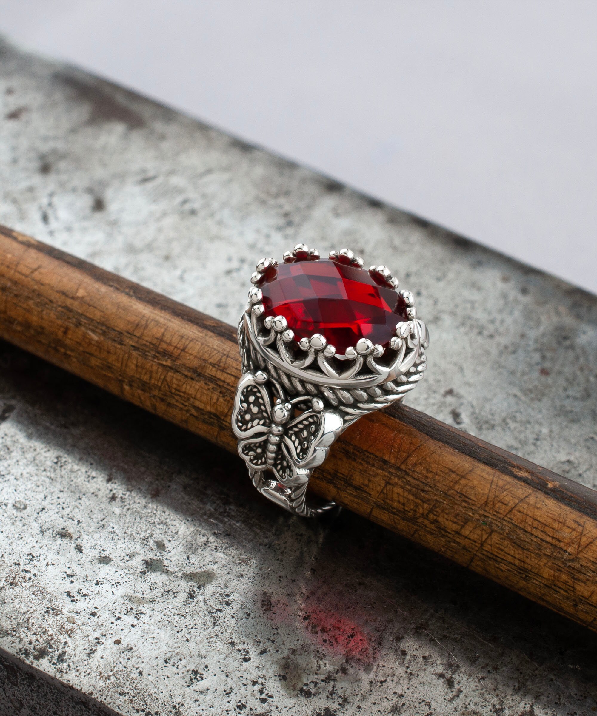 Silver Red Ruby Gothic Goth Women Moth Ring, 925 Sterling Vintage Red ...